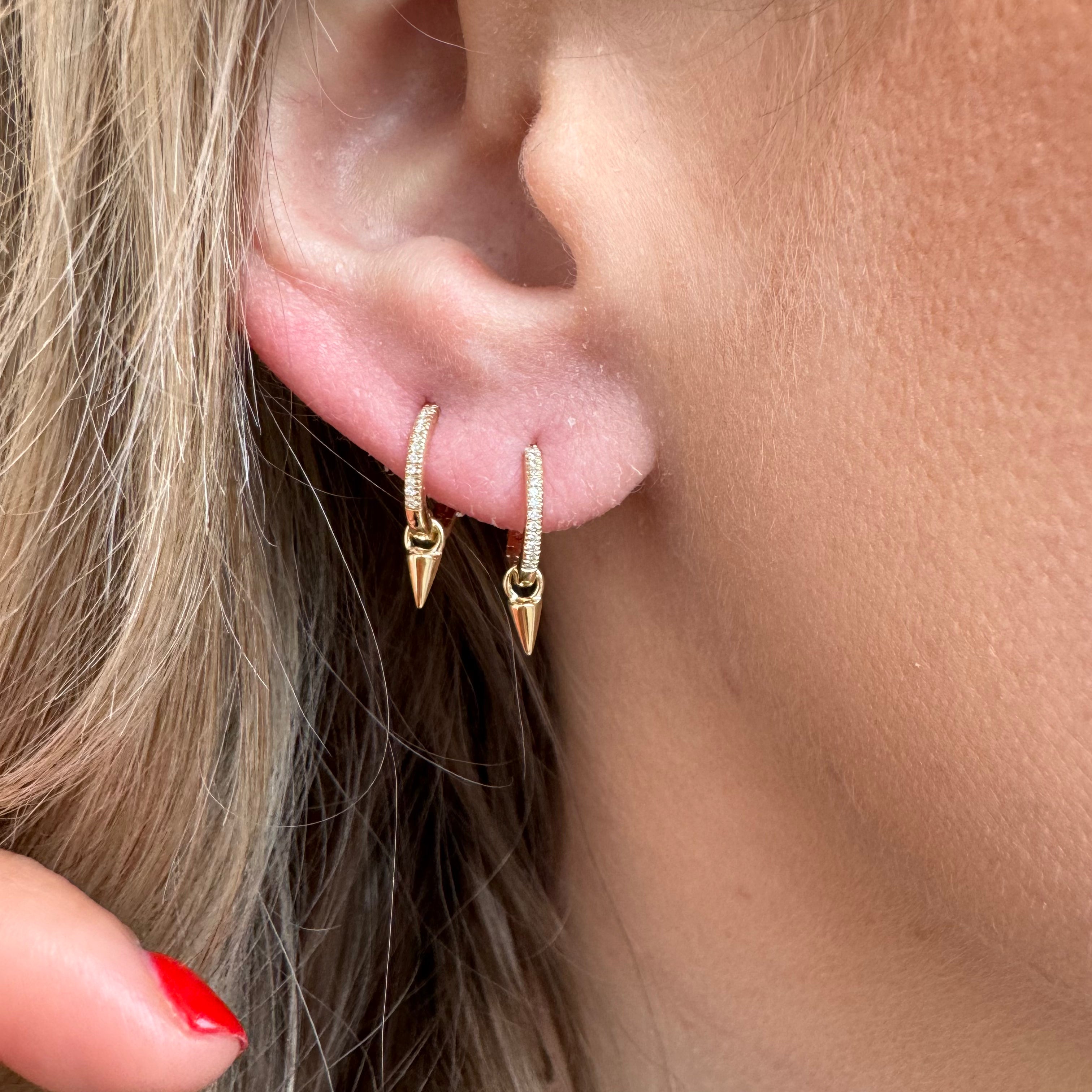 Gold Spike Diamond Huggie Hoops 14K Yellow Gold