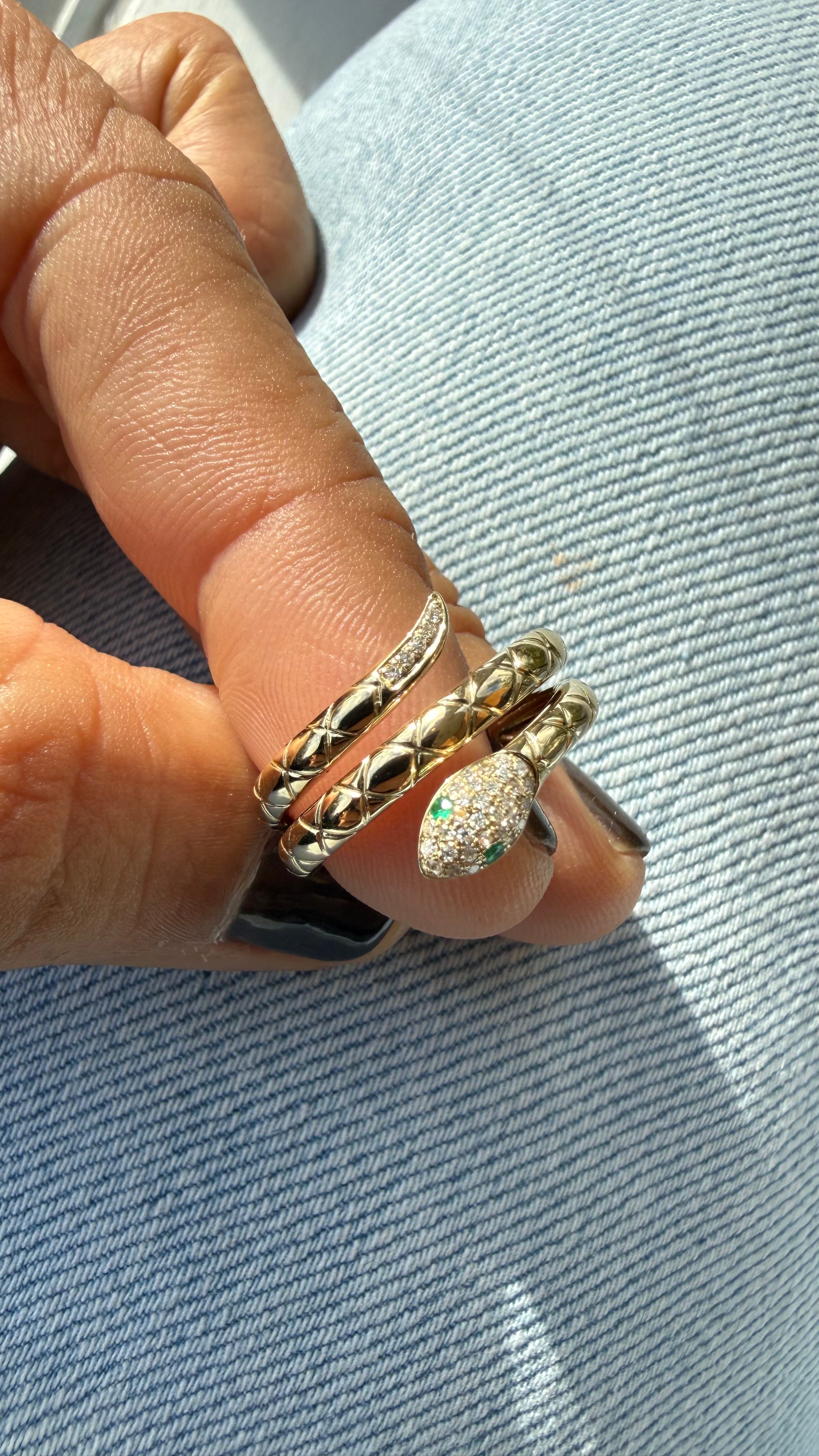 GILDED VIPER DIAMOND AND EMERALD SNAKE RING – KATIE DIAMOND JEWELRY